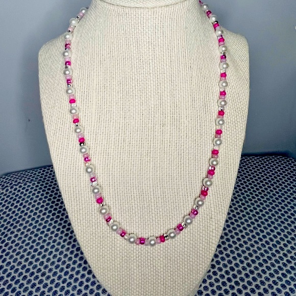 Hand Crafted | Jewelry | Hot Pink And Pearl Necklace | Poshmark
